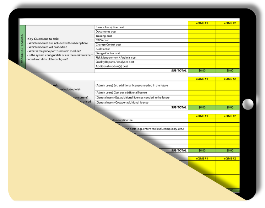 Cost Comparison Worksheet